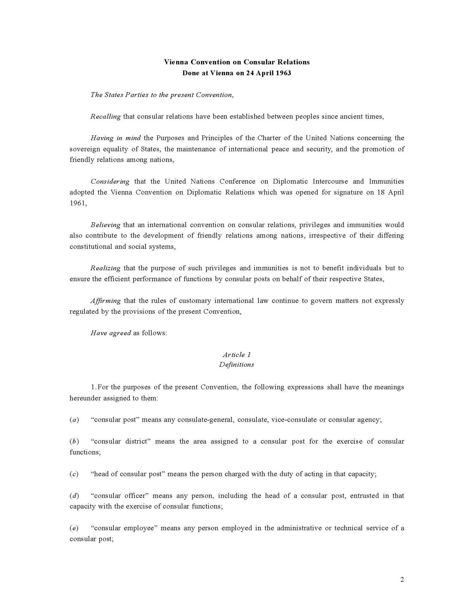 Vienna Convention on Consular Relations - Save Your Children